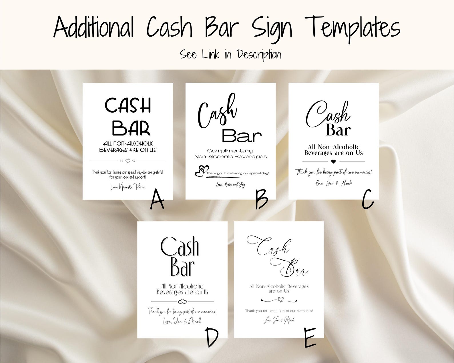 Cash Bar Sign Template for Wedding Reception or Other Celebration in ...