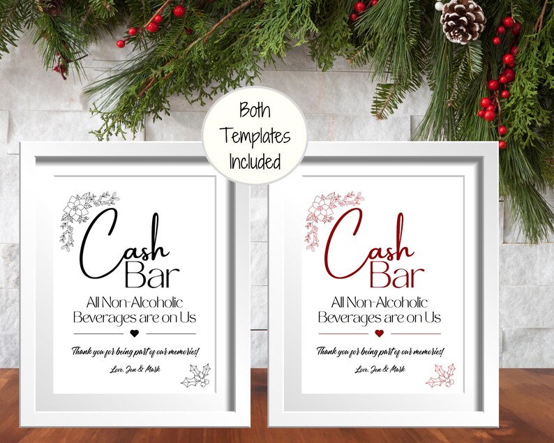 Editable Winter Cash Bar Sign Template for Christmas Wedding or Other ...