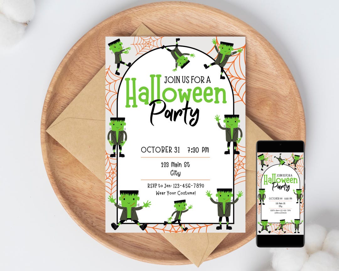 Kids Halloween Party Invitation W/ Digital Invite With Frankenstein ...