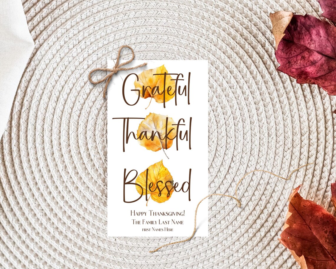 Grateful Thankful Blessed Template for Thanksgiving Tags With ...