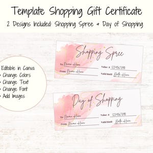 Template Shopping Spree Gift Certificate, Day of Shopping Gift for Teen ...