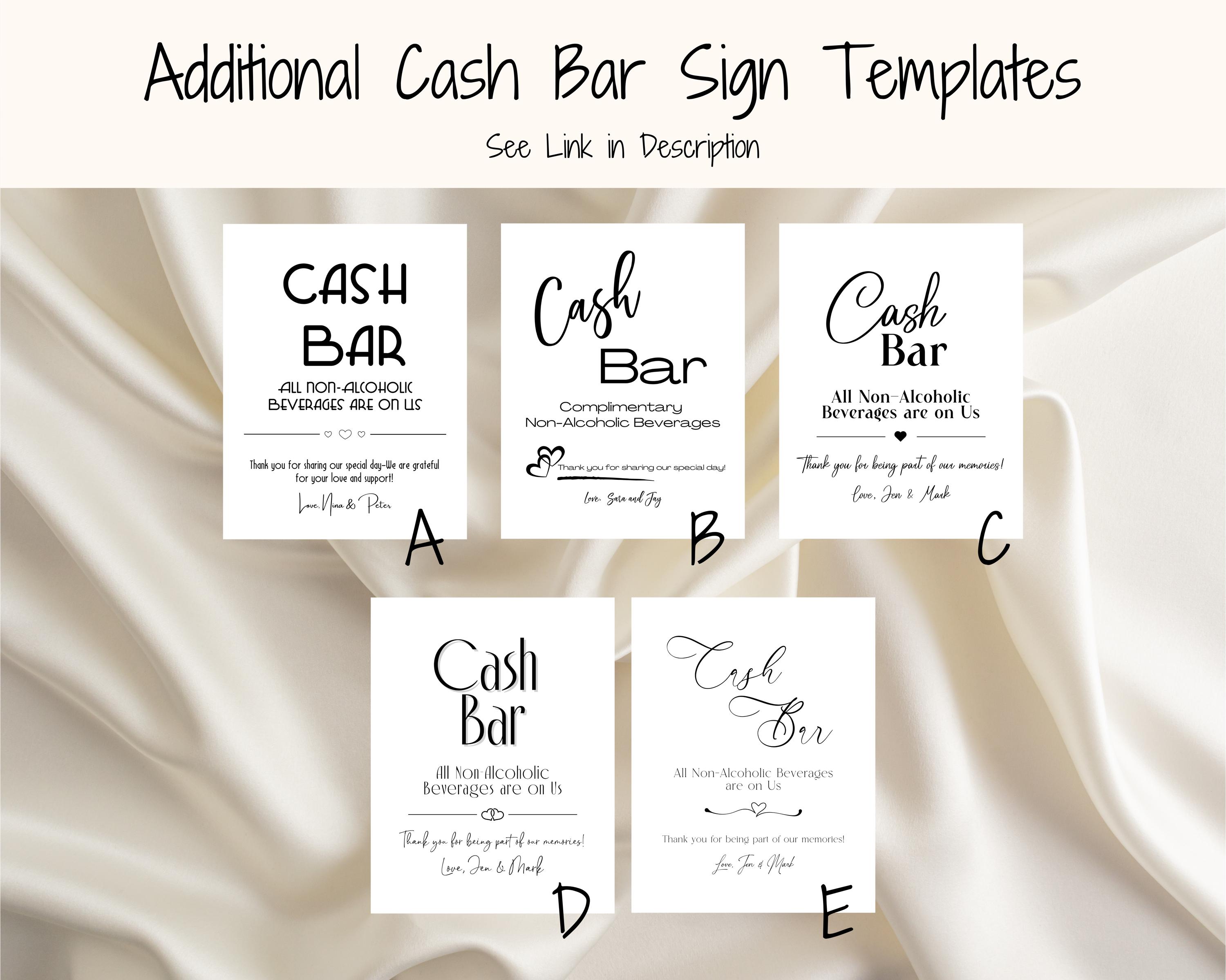 Editable Cash Bar Sign Template for Wedding, Anniversary, Birthday ...