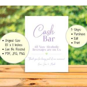 Editable Download Cash Bar Sign Template for Wedding, Anniversary or ...