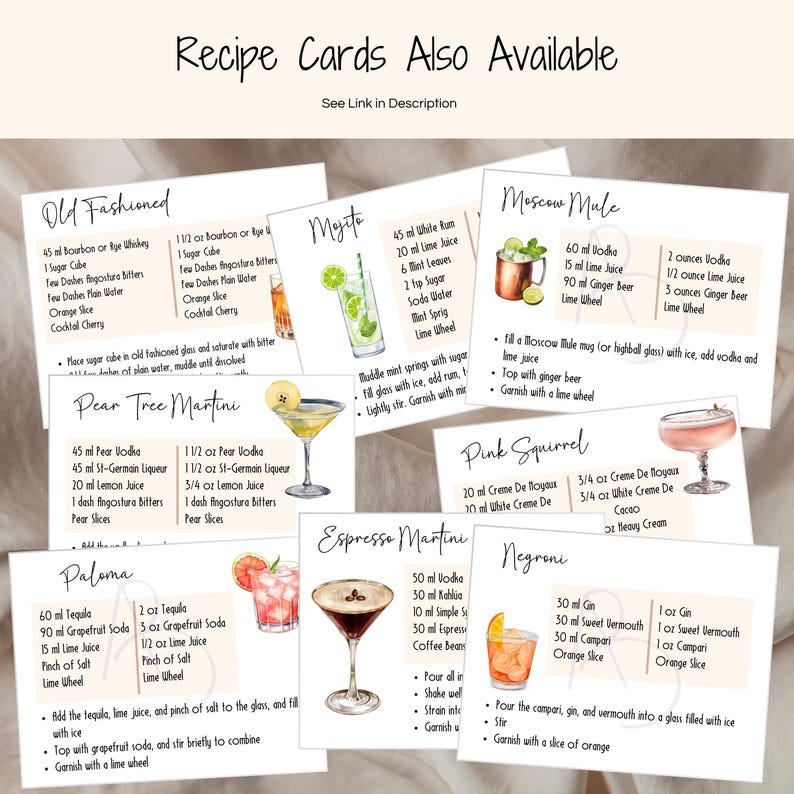 Manhattan Print, Cocktail Recipe Card for Bar Cart Art, Party Decor ...