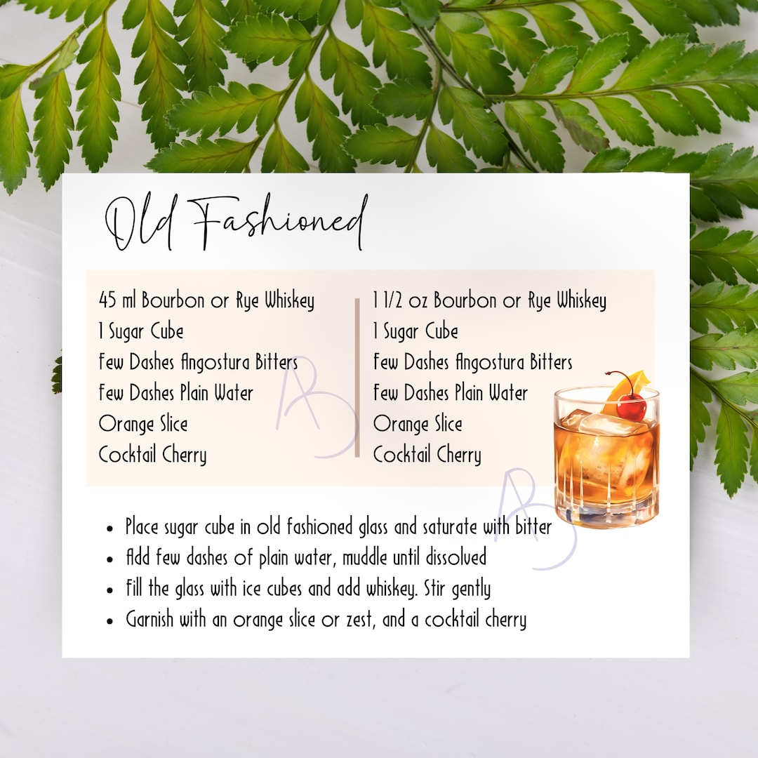 Old Fashioned Recipe Card for Bachelor Gift, Bar Cart Decor, and Party ...