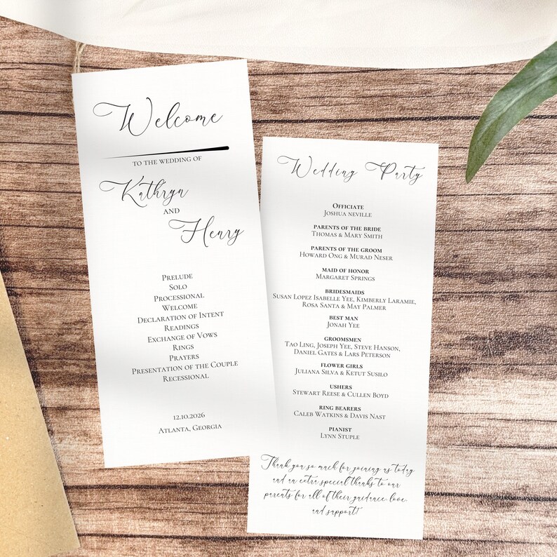 Wedding Program for Wedding Ceremony Order of Events and Wedding Party ...