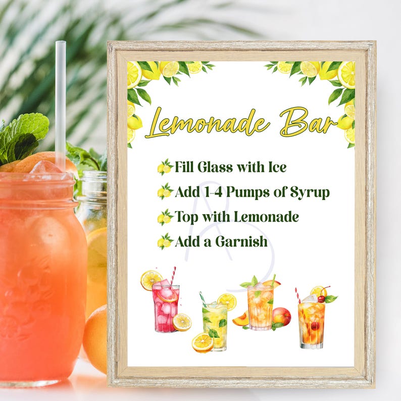 Lemonade Bar Sign for Graduation, Birthday Party, Baby or Bridal Shower ...