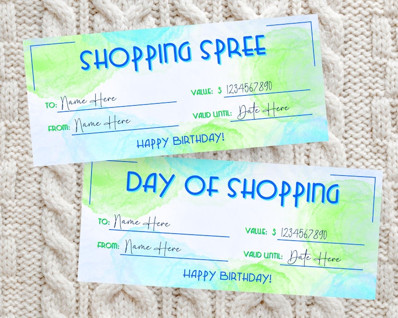 Template Shopping Spree Gift Certificate for Birthday Gift, Includes ...