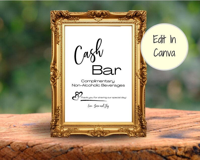 Editable Cash Bar Sign Template for Wedding or Anniversary Celebration ...