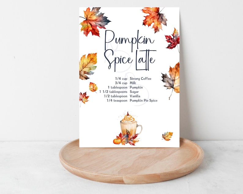 Pumpkin Spice Latte Recipe and PSL Prints for Fall Coffee Bar Decor, 3 ...