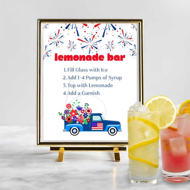 Lemonade Bar Sign for Fourth of July, Military Event, Patriotic Party ...
