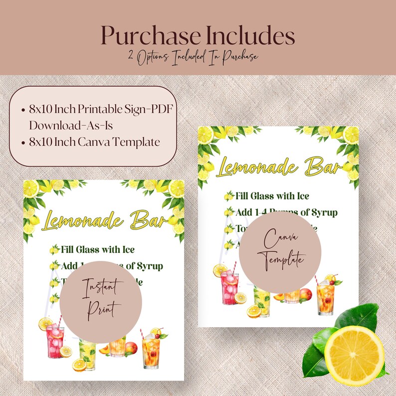 Lemonade Bar Sign for Graduation, Birthday Party, Baby or Bridal Shower ...