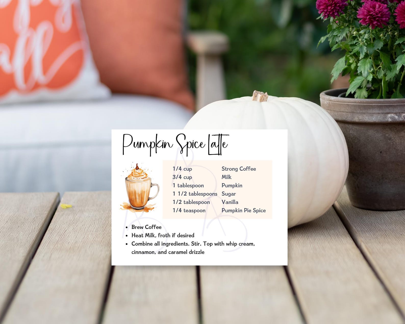 Pumpkin Spice Latte Recipe and PSL Prints for Fall Coffee Bar Decor, 3 ...
