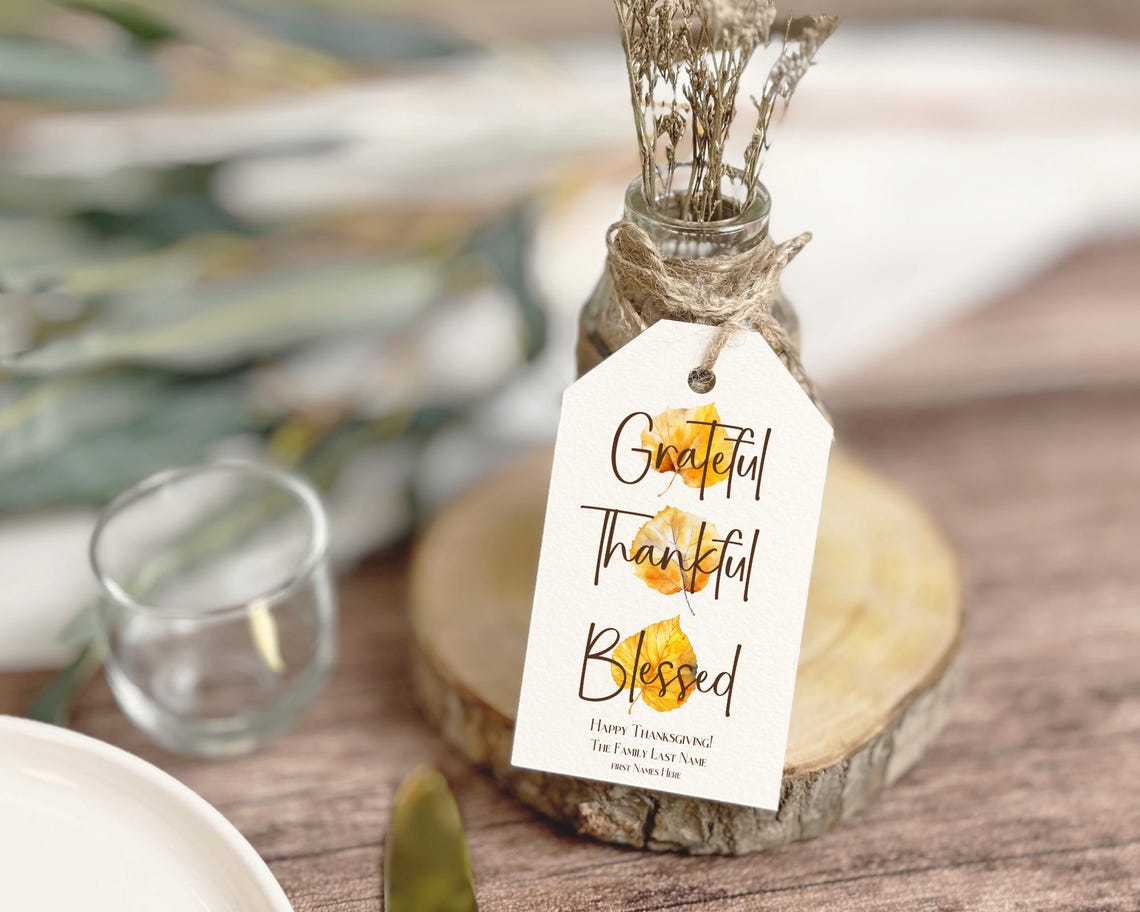 Grateful Thankful Blessed Template for Thanksgiving Tags With ...