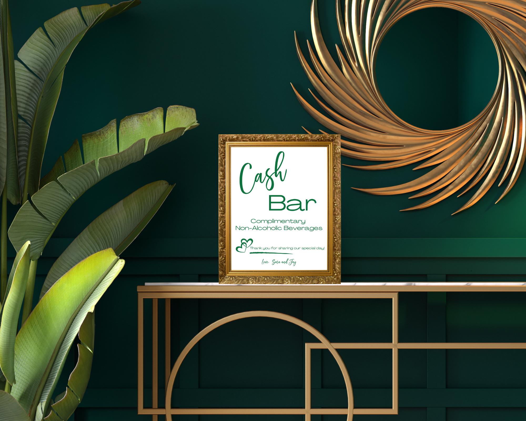 Editable Cash Bar Sign Template for Wedding or Anniversary Celebration ...