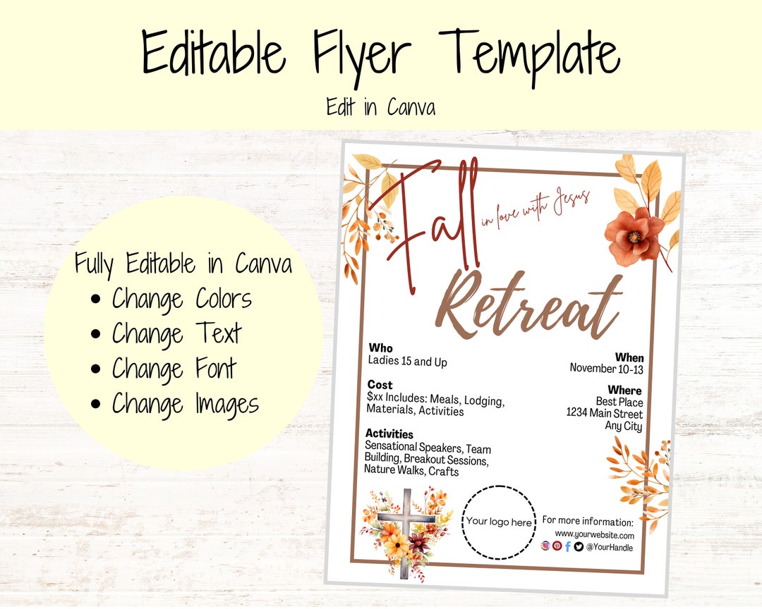 Editable Fall Retreat Flyer Template for Fall Event or Autumn Getaway ...
