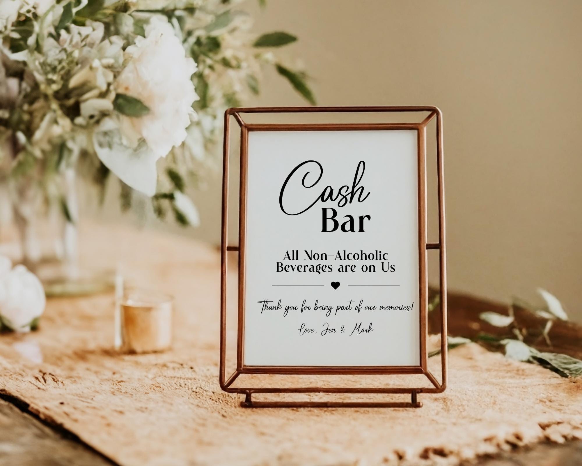 Editable Template Cash Bar Sign for Wedding, Anniversary or Other ...