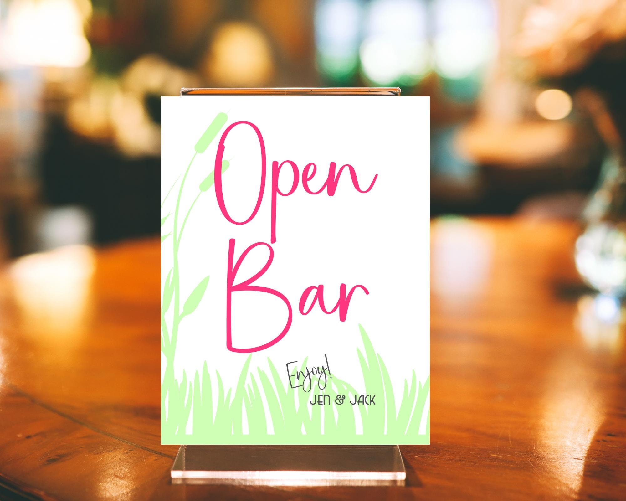 Customizable Open Bar Sign Template for Wedding Reception With Grass ...