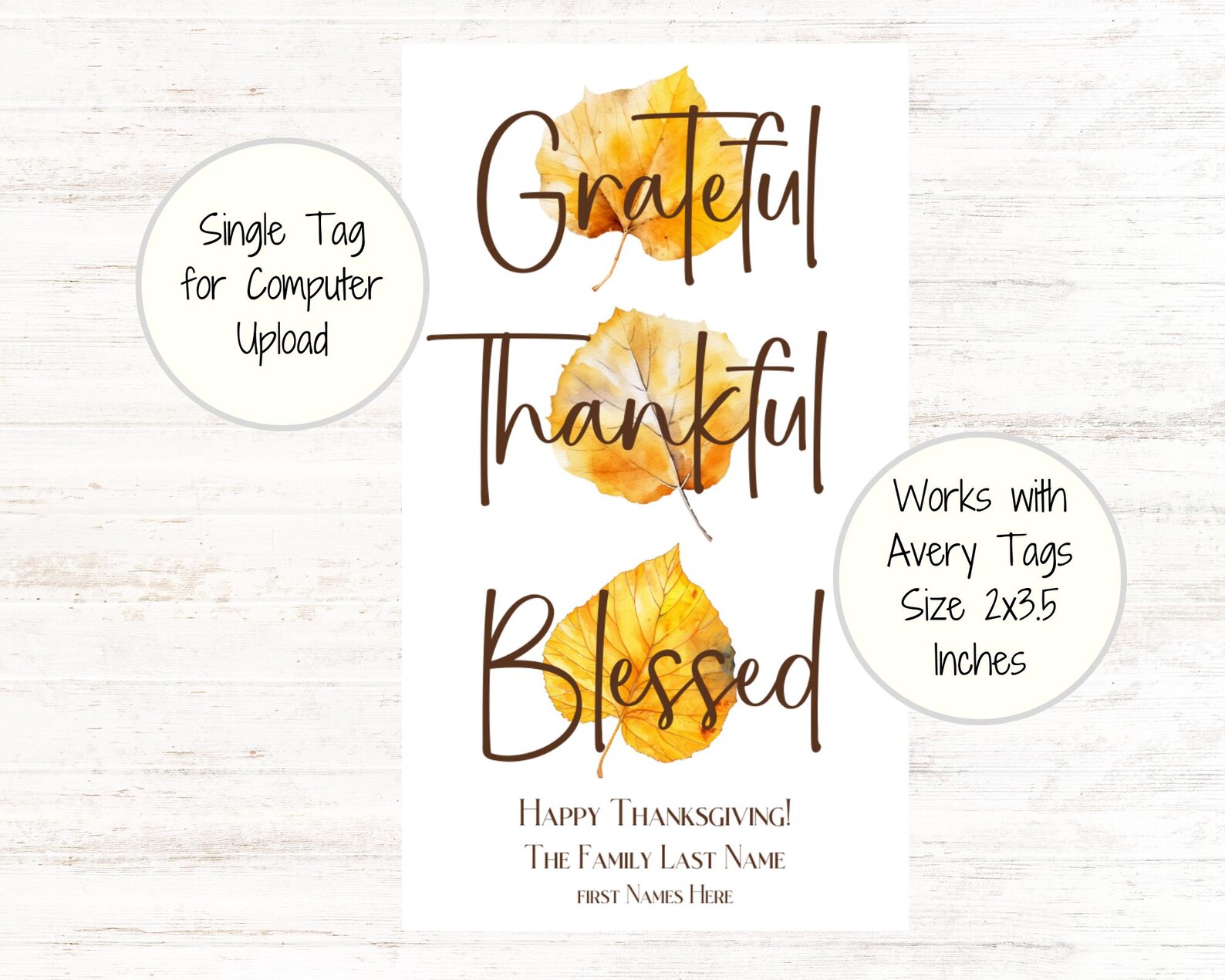 Grateful Thankful Blessed Template for Thanksgiving Tags With ...