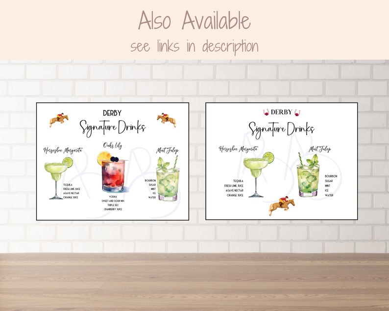 Derby Day Signature Drink Menu With Cocktail Art Cards and Drink ...