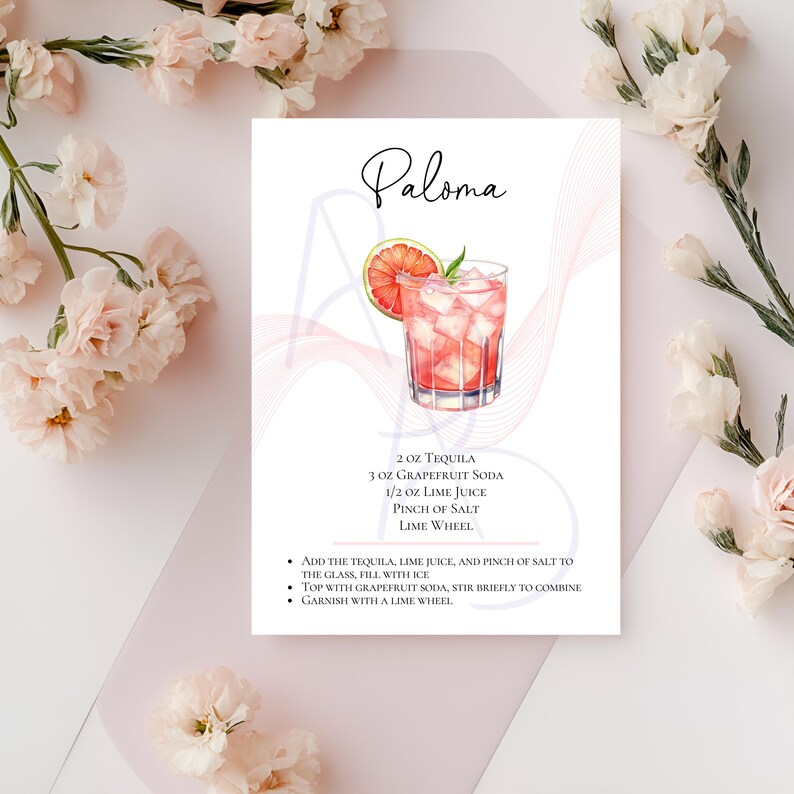 Paloma Print, Recipe Card for Bar Cart Art, Bachelorette Party Favor ...