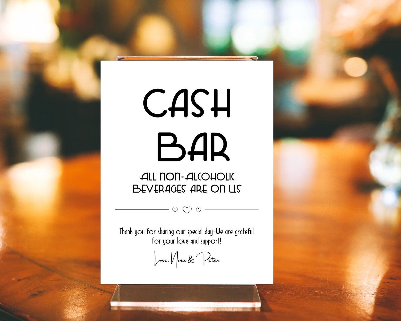 Cash Bar Sign Template for Wedding Reception or Other Celebration in ...