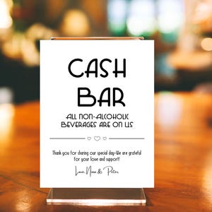Cash Bar Sign Template for Wedding Reception or Other Celebration in ...