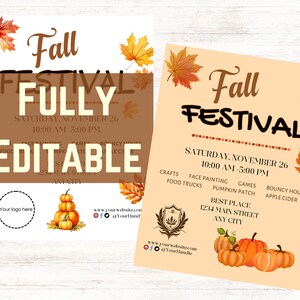 Editable Fall Flyer Template for Fundraiser, Fall Festival Flyer for ...