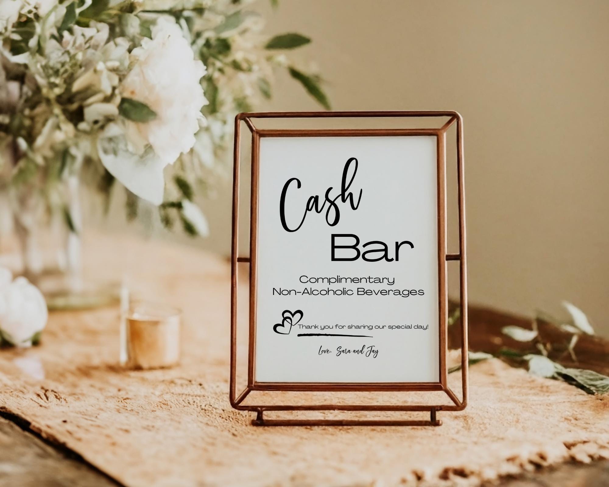 Editable Cash Bar Sign Template for Wedding or Anniversary Celebration ...
