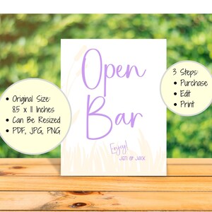 Customizable Open Bar Sign Template for Wedding Reception With Grass ...