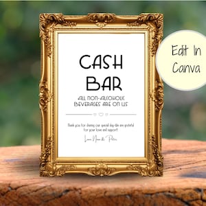 Cash Bar Sign Template for Wedding Reception or Other Celebration in ...