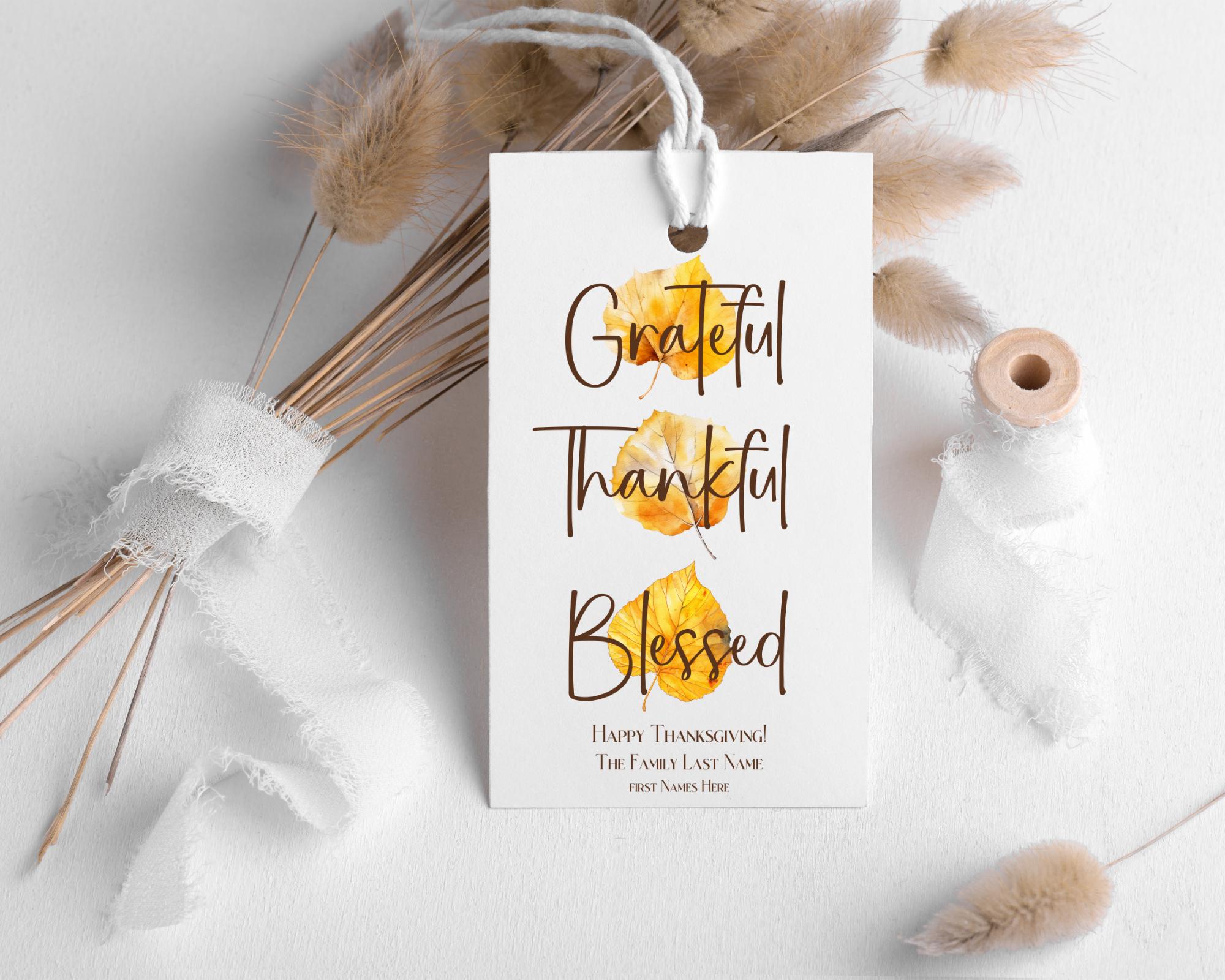 Grateful Thankful Blessed Template for Thanksgiving Tags With ...