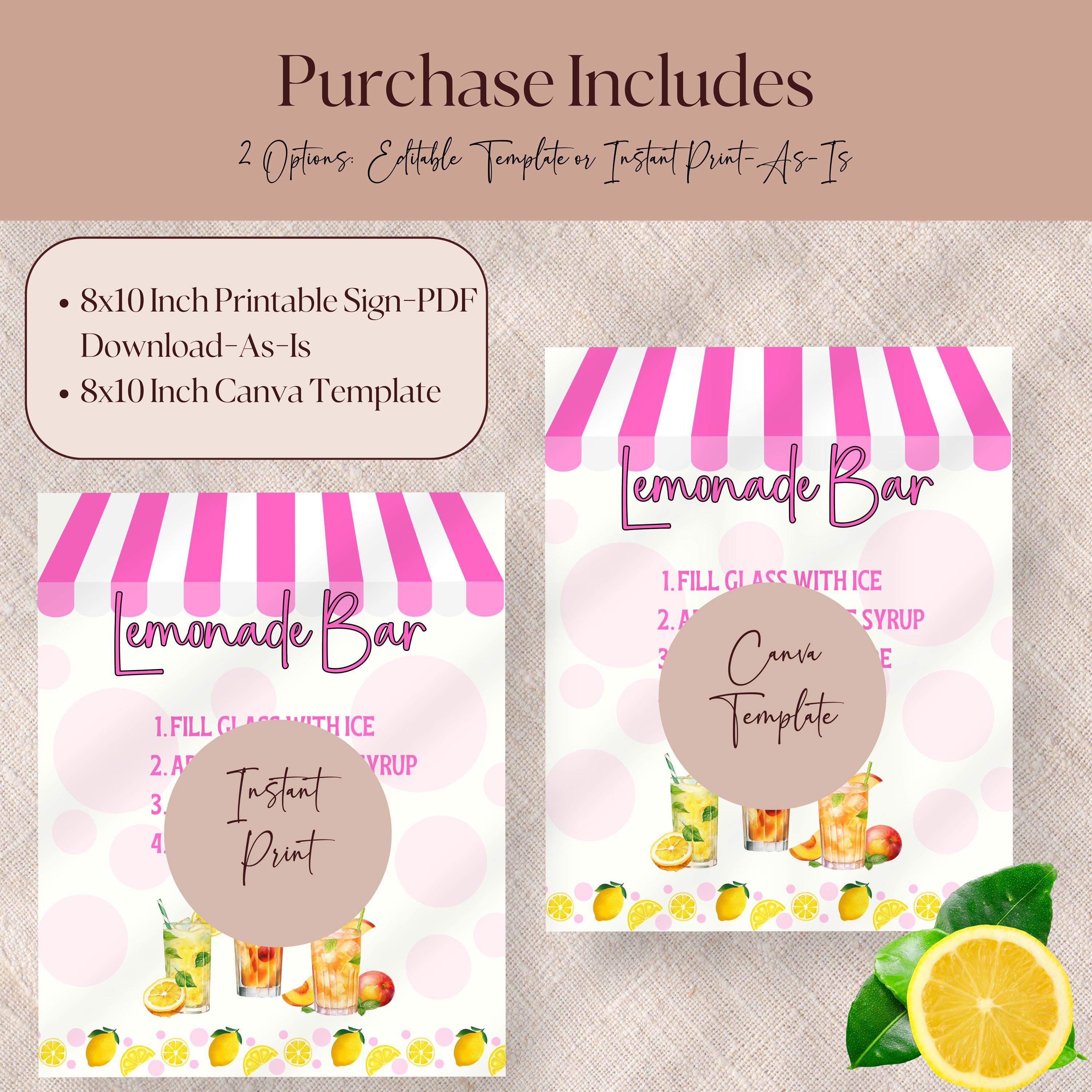 Pink Lemonade Bar Sign for Graduation, Birthday Party, Baby or Bridal ...