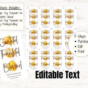 Grateful Thankful Blessed Template for Thanksgiving Tags With ...