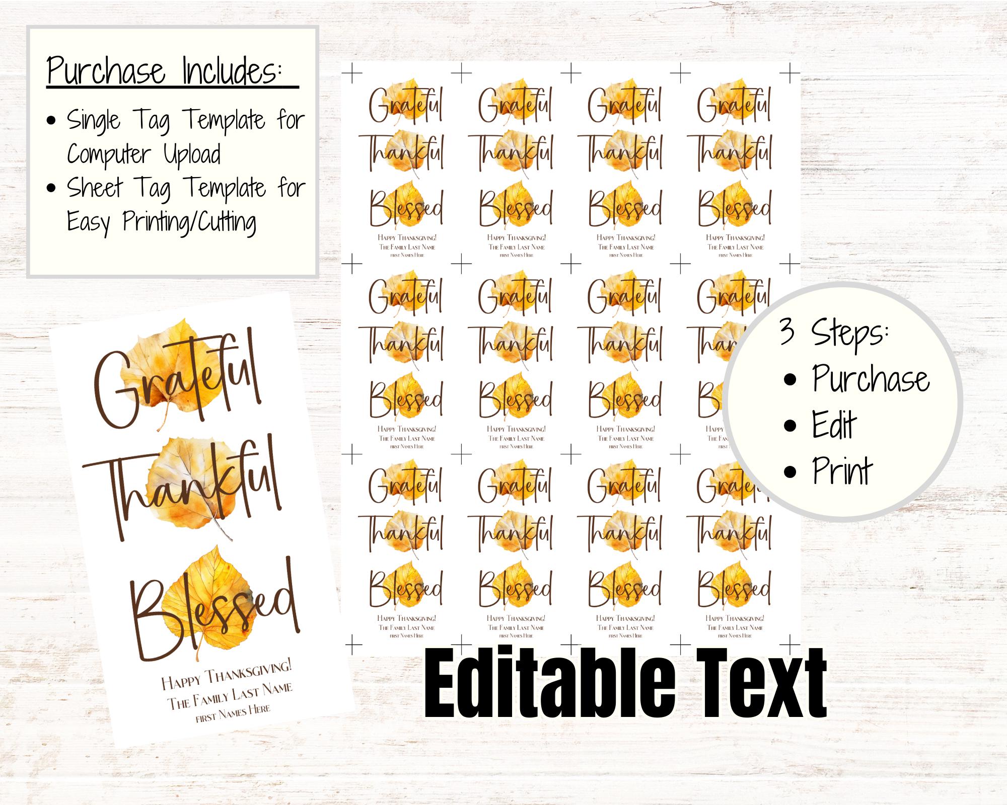 Grateful Thankful Blessed Template for Thanksgiving Tags With ...