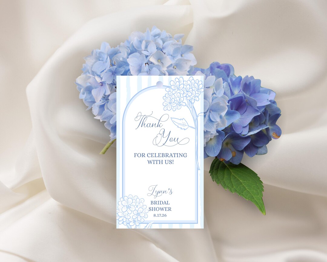 Blue Hydrangea Favor Tag Template- Printable, Editable in Canva, Single ...