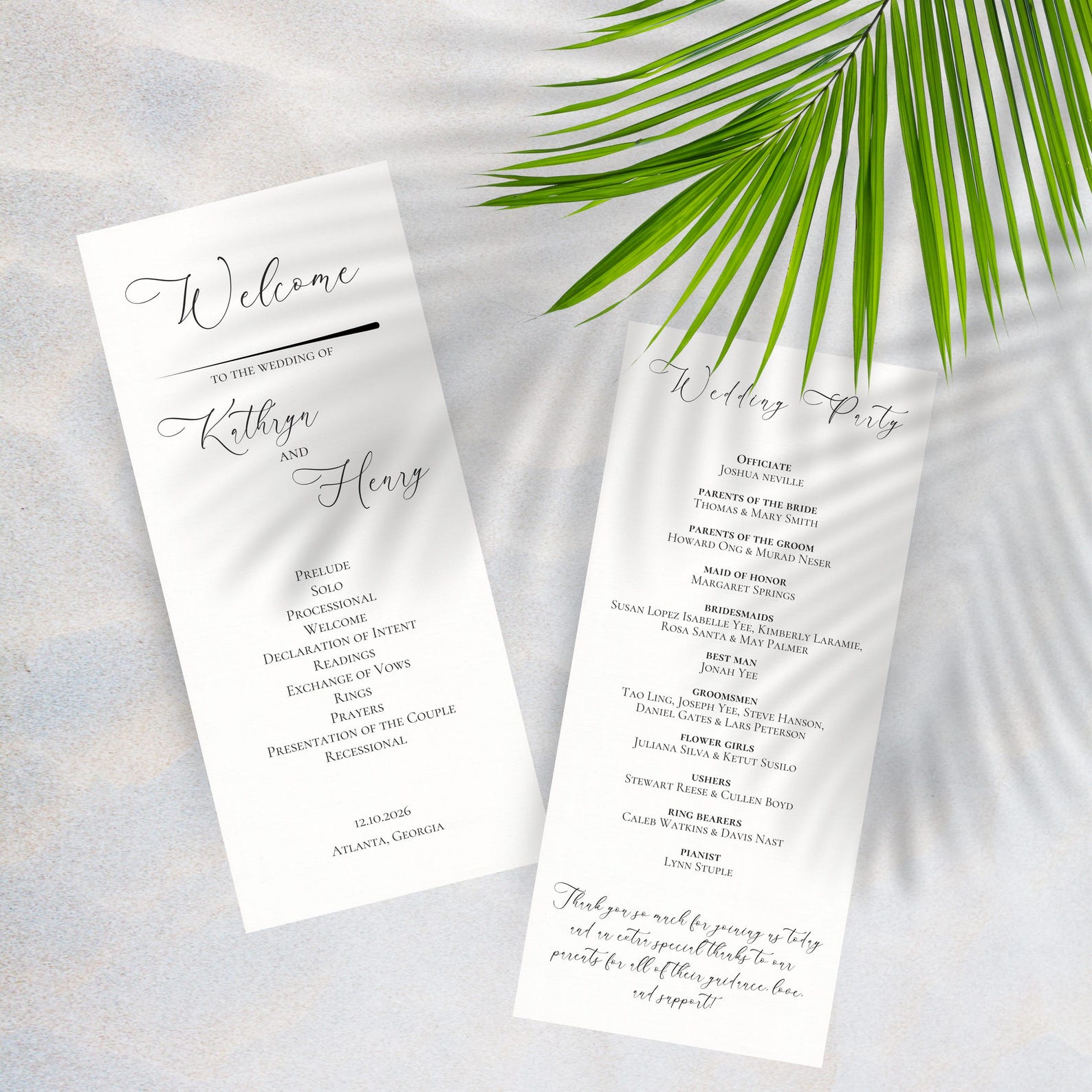 Wedding Program for Wedding Ceremony Order of Events and Wedding Party ...