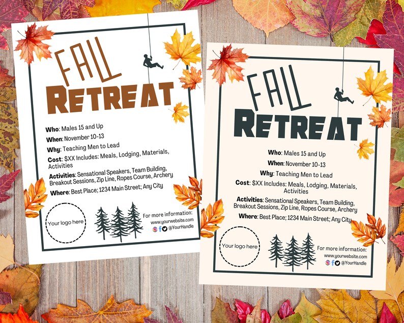 Editable Fall Flyer Template for Fall Retreat or Autumn Getaway, Fully ...