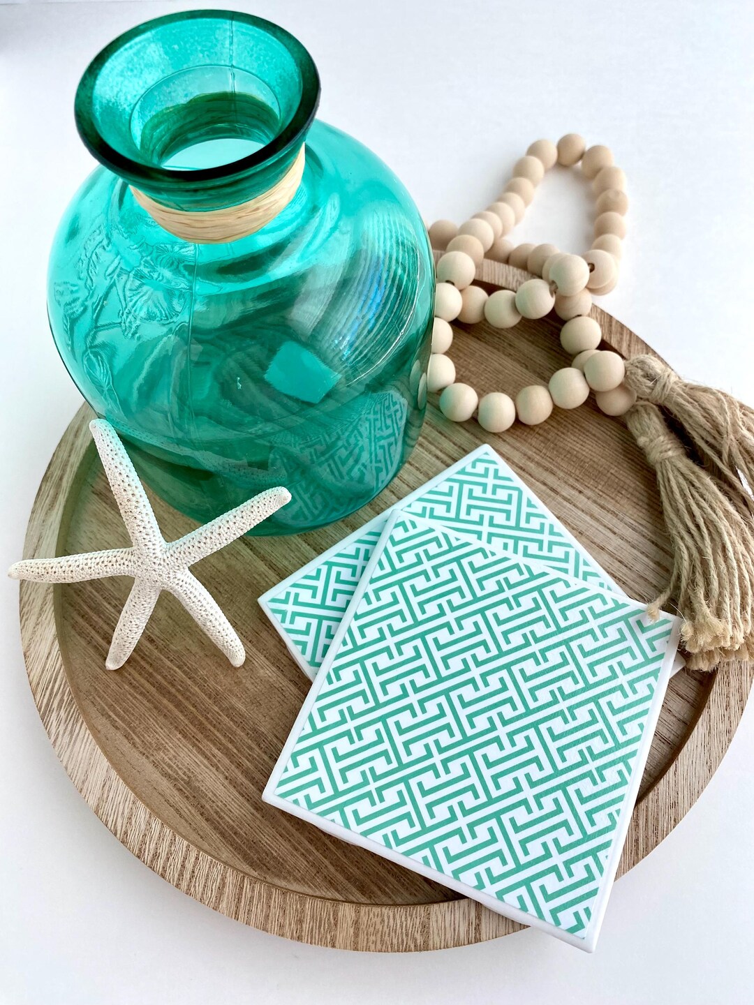 Greek Key Pattern Coasters for Realtor Closing Housewarming Gift or ...