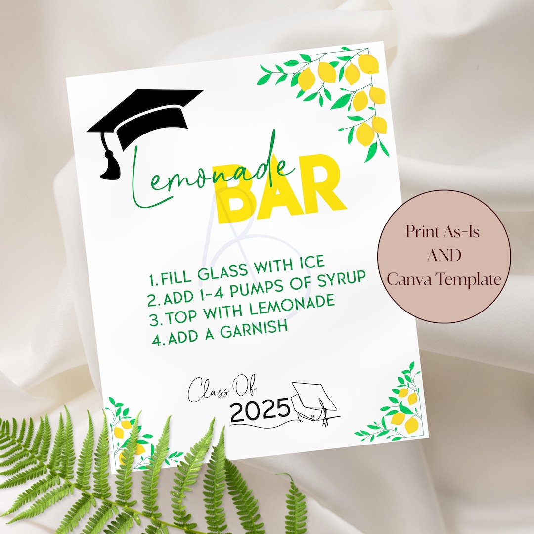 Lemonade Bar Sign for Graduation Party W/ Grad Cap and Class of 2025 ...