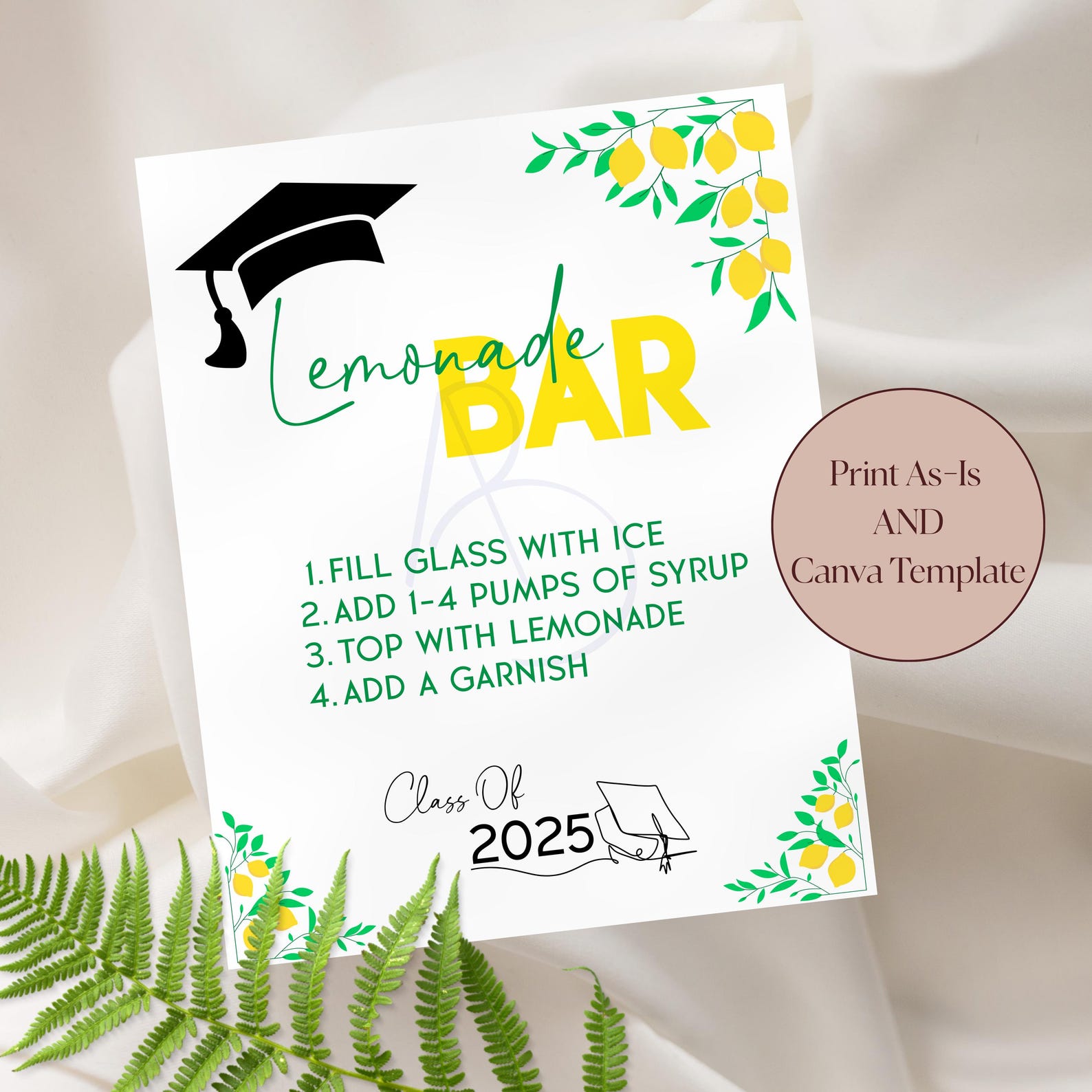 Lemonade Bar Sign for Graduation Party W/ Grad Cap and Class of 2025 ...