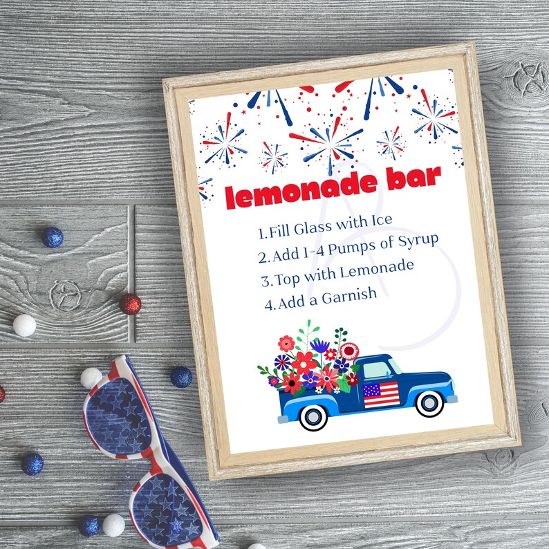 Lemonade Bar Sign for Fourth of July, Military Event, Patriotic Party ...