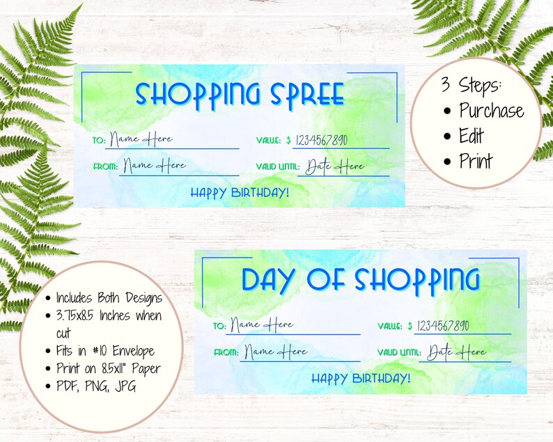 Template Shopping Spree Gift Certificate for Birthday Gift, Includes ...