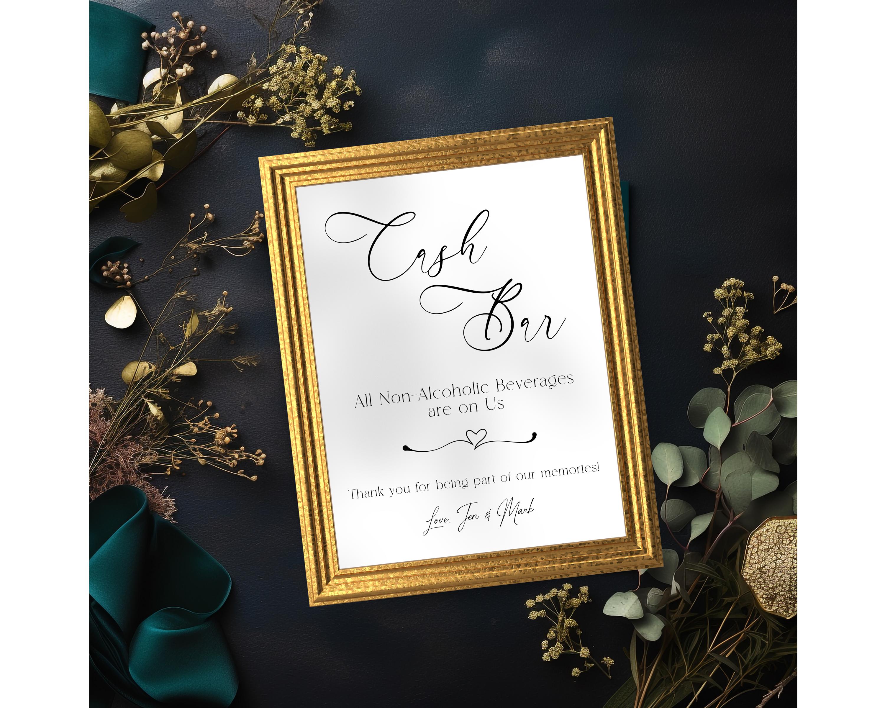 Cash Bar Sign Template for Wedding Reception or Other Celebration ...