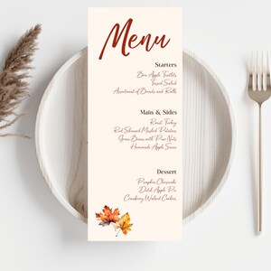 Fall Menu Template for Thanksgiving, Wedding or Other Dinner Party With ...