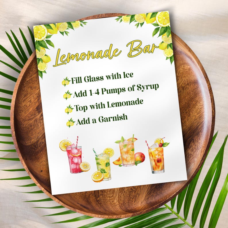 Lemonade Bar Sign for Graduation, Birthday Party, Baby or Bridal Shower ...