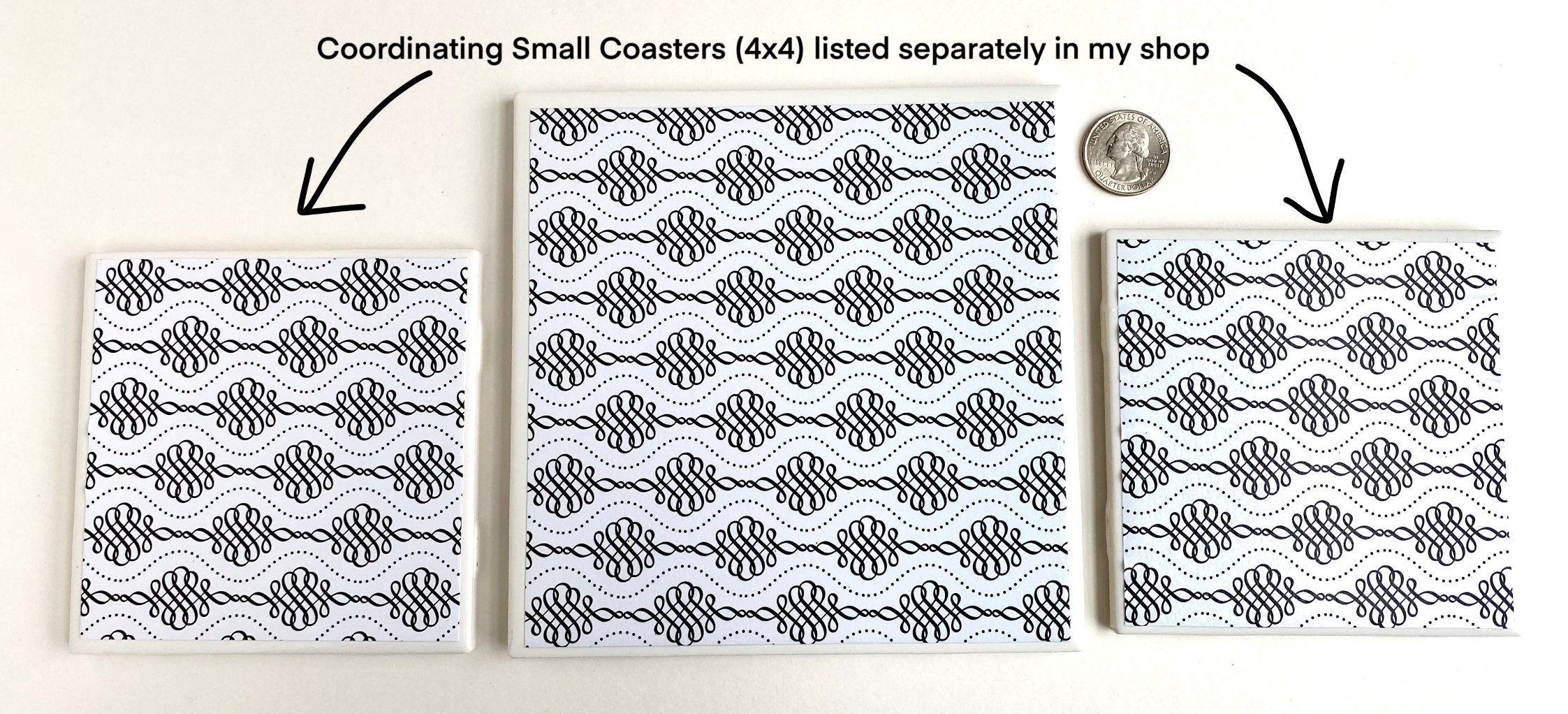 Extra Large Coaster With Squiggly Lines, Neutral Black Elegant Coaster ...