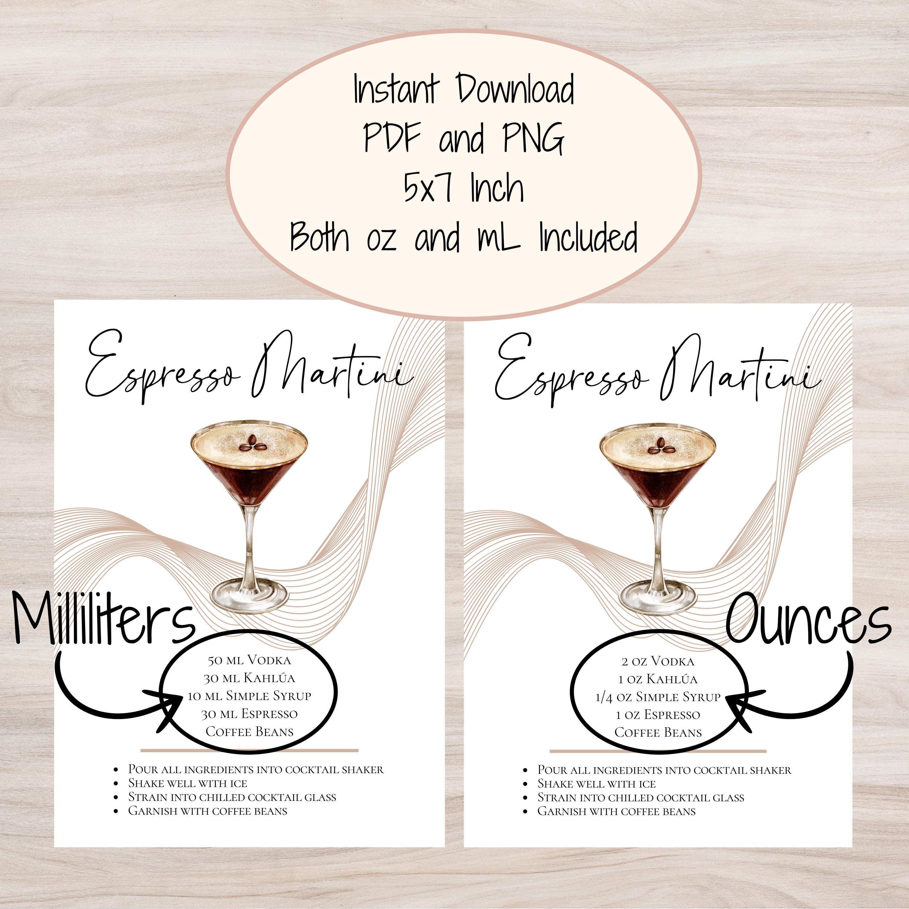 Espresso Martini Print, Recipe Card for Bar Cart Art, Bachelorette ...