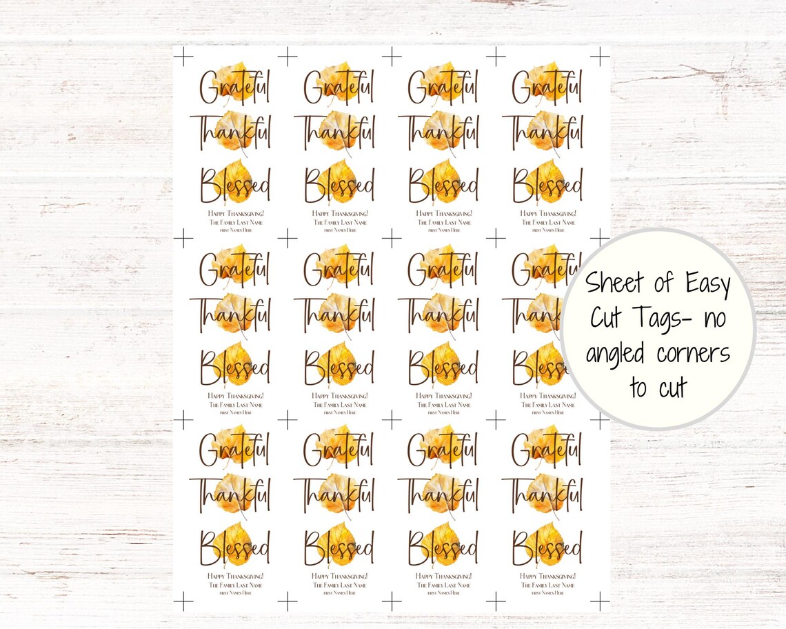 Grateful Thankful Blessed Template for Thanksgiving Tags With ...