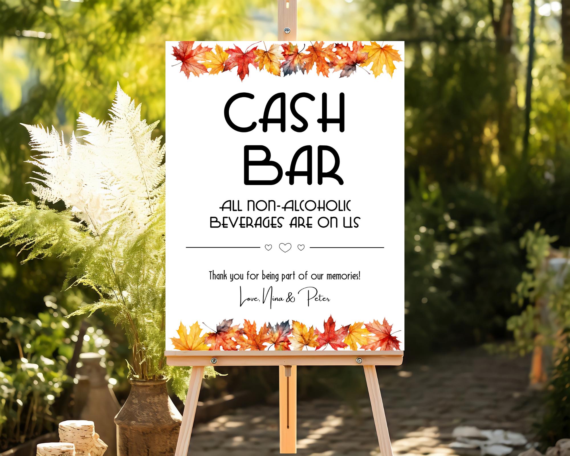 Editable Fall Cash Bar Sign Template for Wedding, Anniversary or Other ...